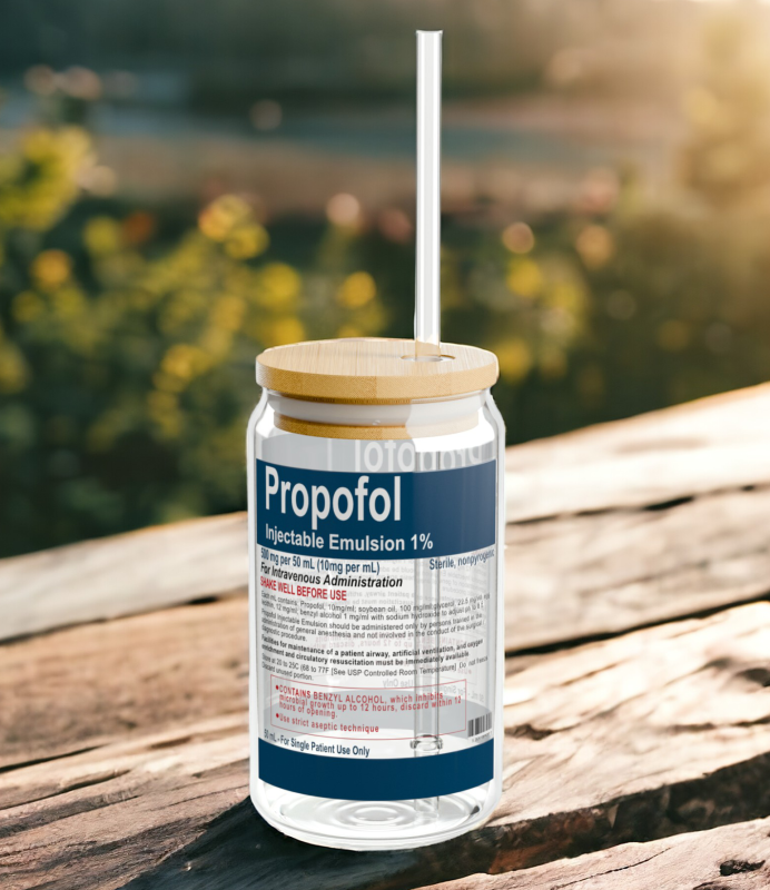 Funny Healthcare Propofol Medication Label Glass Tumbler - Pink Clover USA