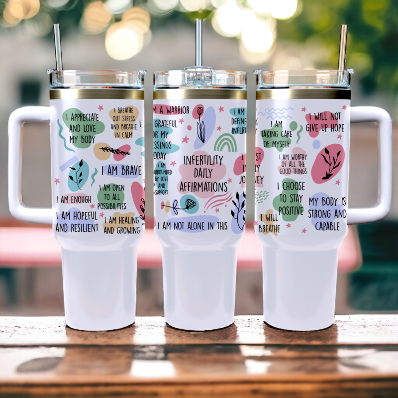 Infertility IVF Affirmations Tumbler Gift - Pink Clover USA